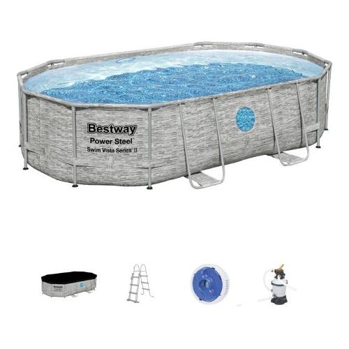 Piscina POWER STEEL Ovale Swim Vista 4,88x3,05x1,07 m Grigio pietra 56946 | SmeOnline.it